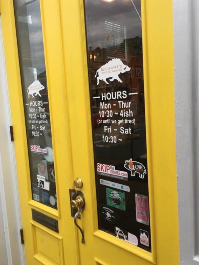 "Open until 4ish (or until we get tired)"—the most honest business hours ever posted. When the meat's gone, it's gone!