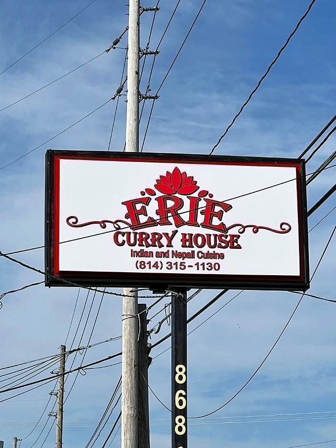 The roadside sign stands as a beacon for flavor-seekers, promising authentic Indian and Nepali cuisine in the heart of Pennsylvania.