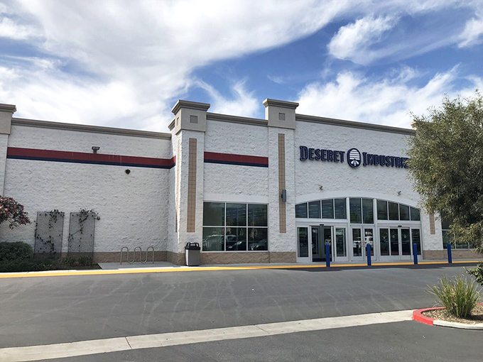 The clean, welcoming exterior says "department store" but the prices whisper "incredible bargain"—a secondhand shopper's dream destination.