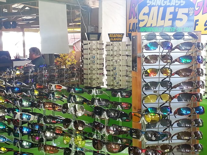 Sunglasses galore – enough styles to outfit every personality from mysterious movie star to practical Florida resident.