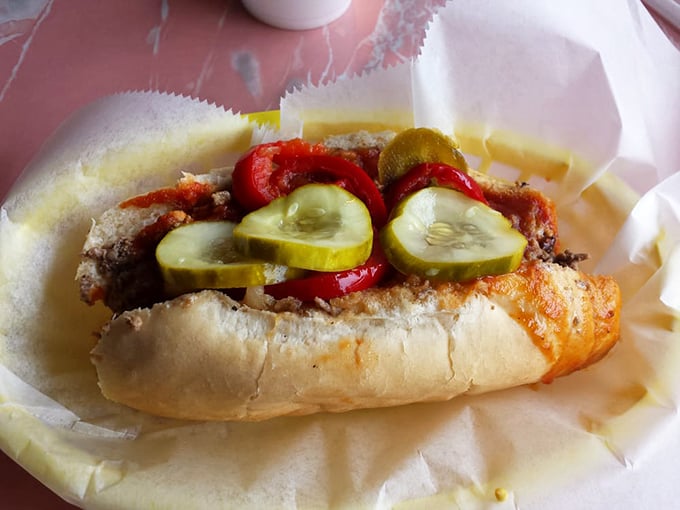 Hot dogs get the royal treatment with vibrant toppings—proof that even the humblest foods can achieve greatness with the right accessories.