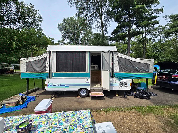 Camping goes retro with these pop-up campers—nostalgic accommodations that remind us vacations were somehow simpler before Wi-Fi became a "necessity."