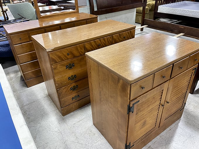 Solid wood dressers from an era when furniture was built to outlast its owners. Mid-century craftsmanship without the mid-century modern price tag.