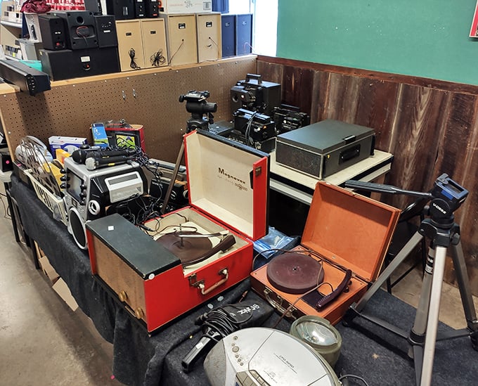 Vintage turntables and audio equipment await their second spin. These aren't just record players—they're time machines to when music was an event, not just background noise.