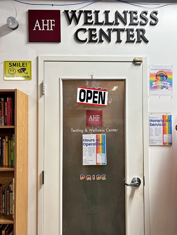 The Wellness Center door represents the heart of the mission—where shopping and healthcare services create a unique community resource.