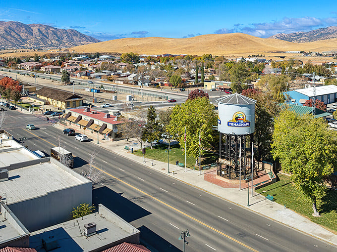 An aerial view reveals Tehachapi's perfect layout—small enough to know your neighbors, big enough to hide from them when necessary.