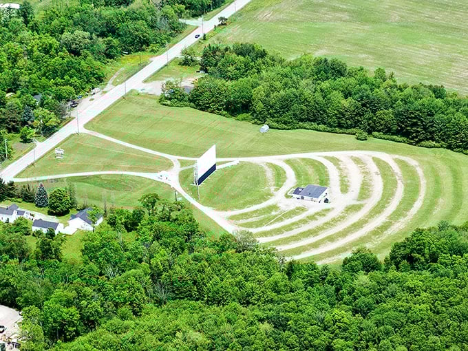 From above, the curved rows reveal the theater's thoughtful design, each spot offering its own perfect view.