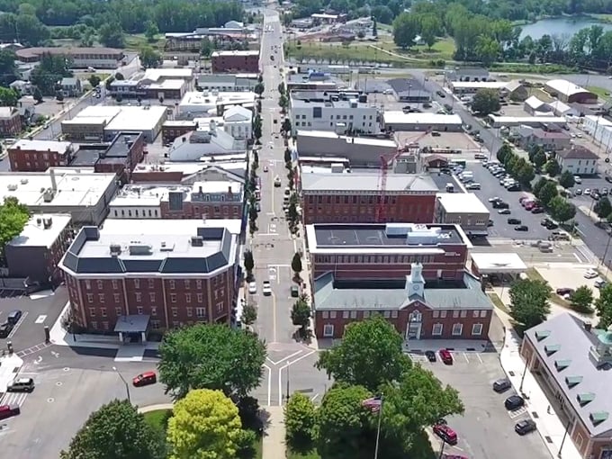 From the sky, Mount Vernon reveals its perfectly planned charm spread across the Ohio countryside below.