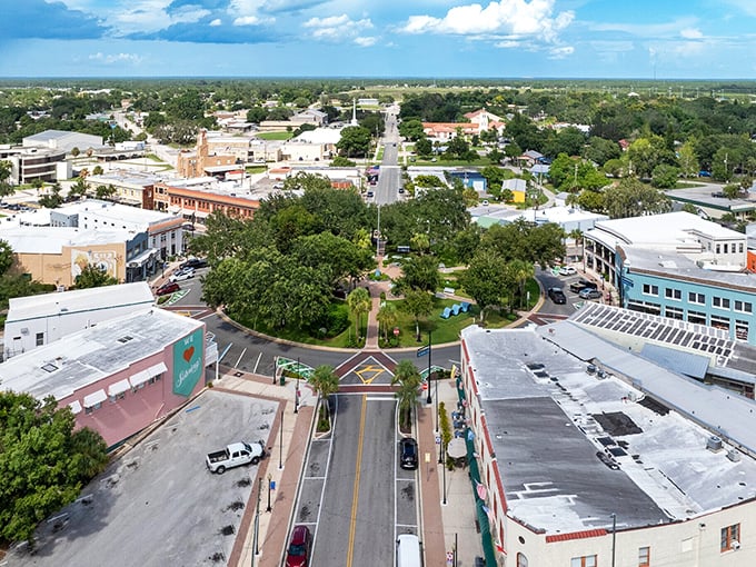 The Circle's distinctive layout, visible from above, serves as Sebring's unique fingerprint—a town literally built around community at its center.