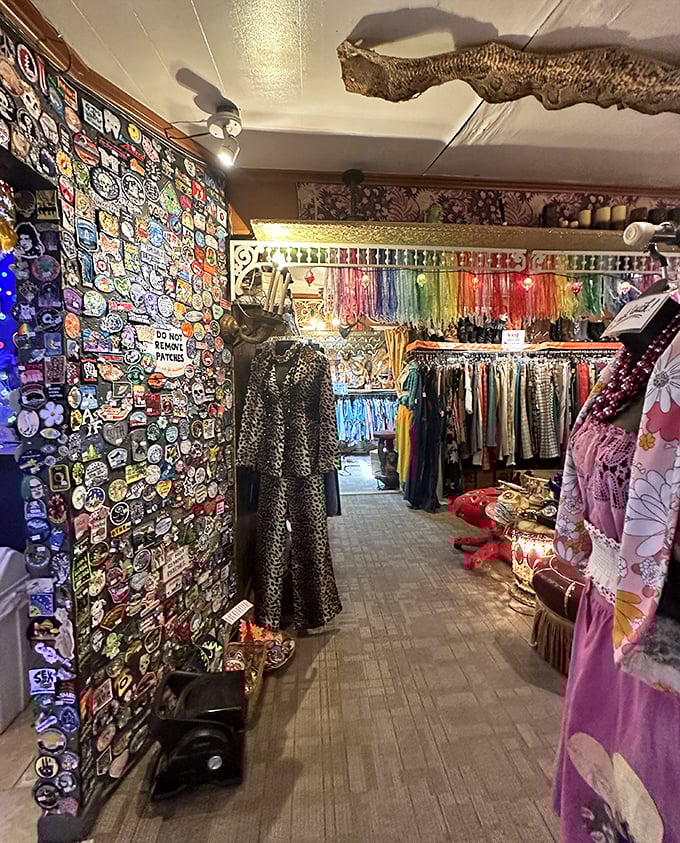 The ceiling driftwood and rainbow-ordered clothing create a retail experience that's less about shopping and more about discovering your next identity.