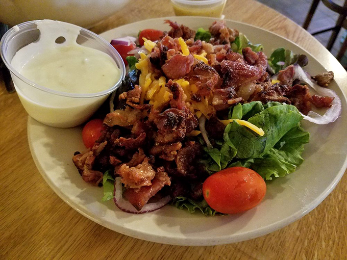 This isn't just a salad—it's a protein party with greens invited. Bacon and cheese make vegetables worth the fork-lift.