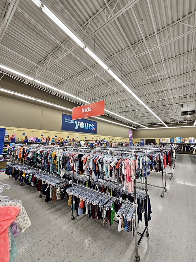 The kids' section: where growing pains meet budget solutions, one tiny outfit at a time.