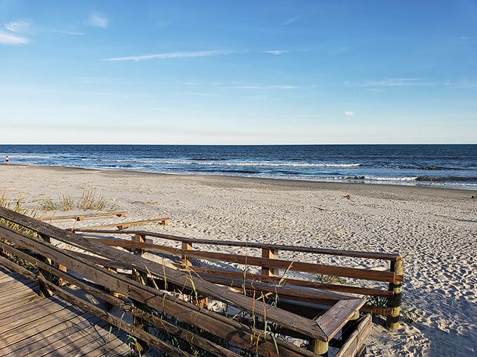 Where wooden walkways meet white sand beaches – Folly's perfect marriage of accessibility and unspoiled Atlantic shoreline.