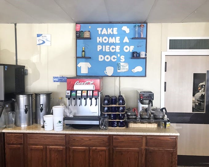 "Take Home a Piece of Doc's"—because the only thing better than eating here is bringing a memento of the experience with you.