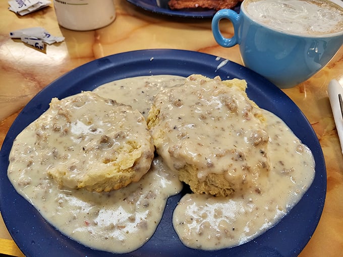 Biscuits and gravy: the ultimate Southern comfort food. This plate doesn't just feed your body—it nourishes your soul with each peppery, creamy bite.