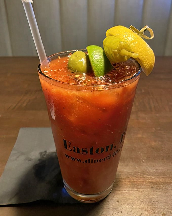 A Bloody Mary garnished with enough vegetables to count as your daily serving – doctor's orders, practically.