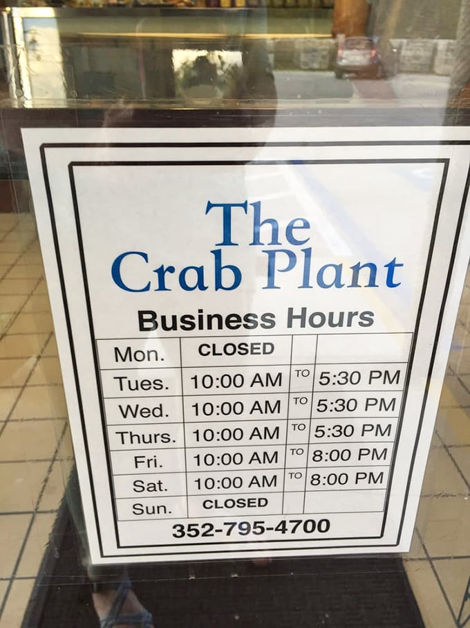 The hours of operation – a treasure map telling you exactly when you can embark on your next seafood adventure at The Crab Plant.