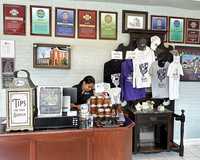 The front counter where memories begin and take-home containers of leftovers are packed. Those jars of preserves? They're calling your name.