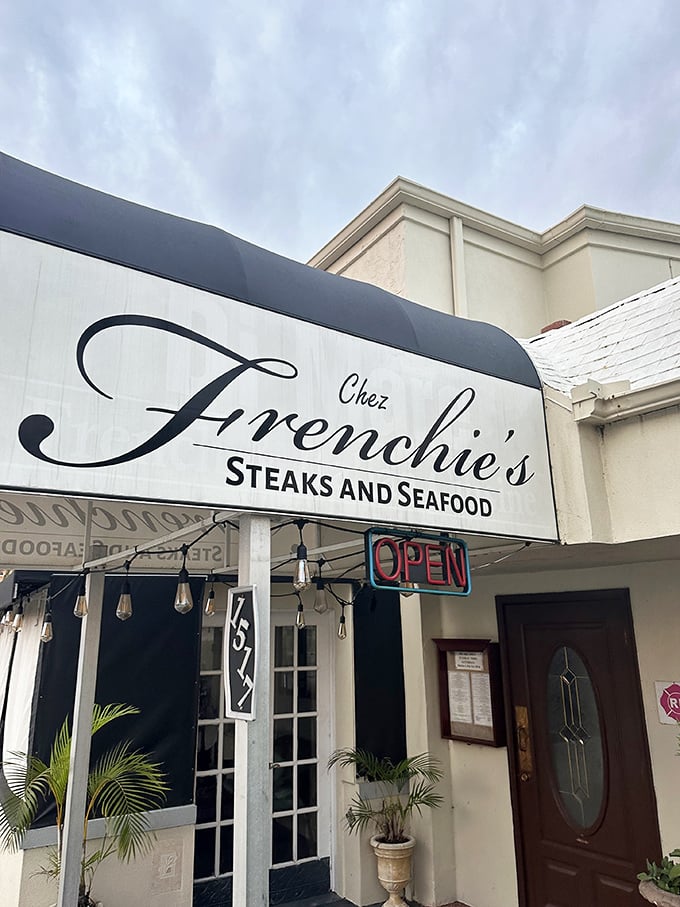 Chez Frenchie's elegant facade hints at the culinary magic happening inside, where seafood and steaks get the French treatment without the French attitude.