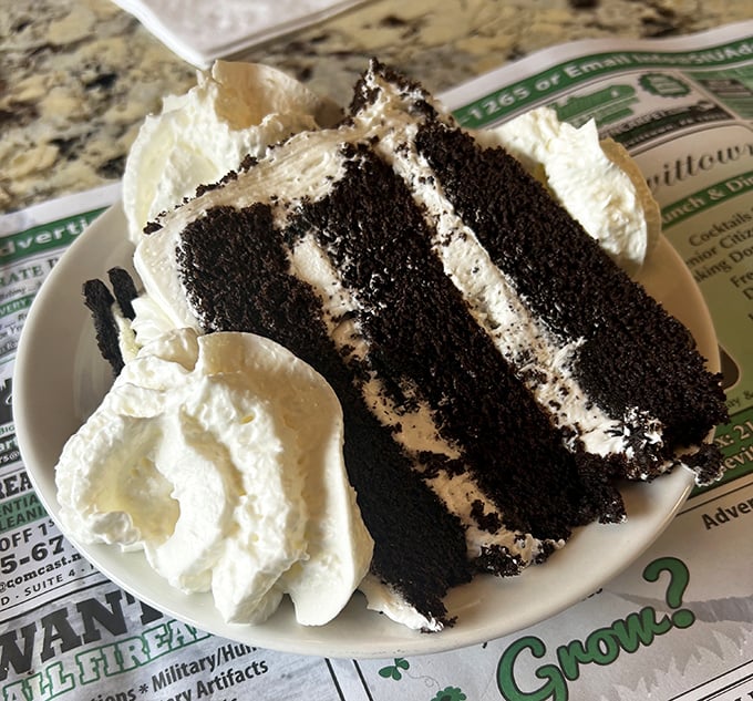 Chocolate cake so rich it probably owns beachfront property, with layers of frosting that make you temporarily forget all your adult responsibilities.