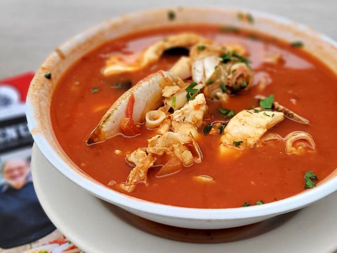 The legendary cioppino—a tomato-based seafood stew that's worth the drive alone. Each spoonful delivers a different treasure from the sea.