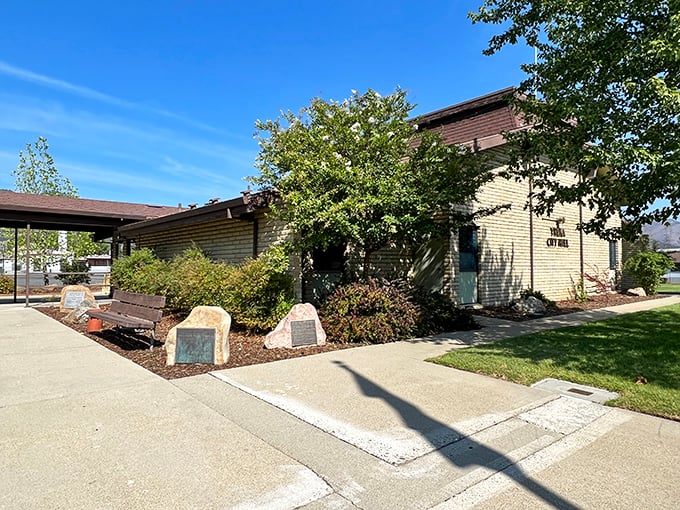 Yreka's City Hall keeps things modest and approachable—just like the town itself. Those memorial benches invite you to sit and contemplate local governance. Or lunch plans.