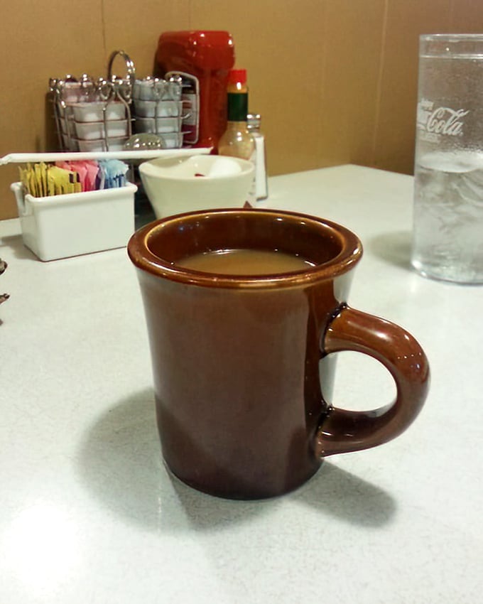The humble brown diner mug – steadfast companion to morning conversations and breakfast decisions. Its contents fuel Tampa one sip at a time.