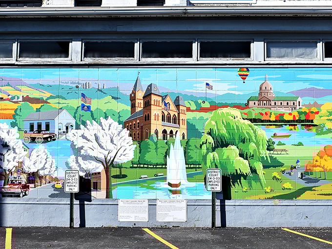 This mural doesn't just depict Hollidaysburg—it captures its soul. Like a children's book illustration grown up and given the keys to the town.