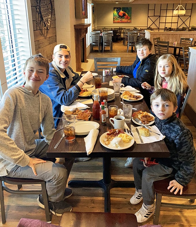 The true measure of a family restaurant: smiling faces around a table loaded with breakfast favorites—creating memories one pancake at a time.