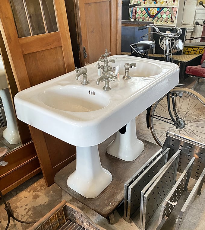 The Rolls-Royce of bathroom fixtures. This isn't just a sink—it's a porcelain throne for your toothbrush with more character than most modern homes.