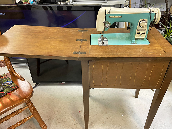 Not just a sewing machine—a time capsule of craftsmanship from when "homemade" was a badge of honor, not a Pinterest fail.