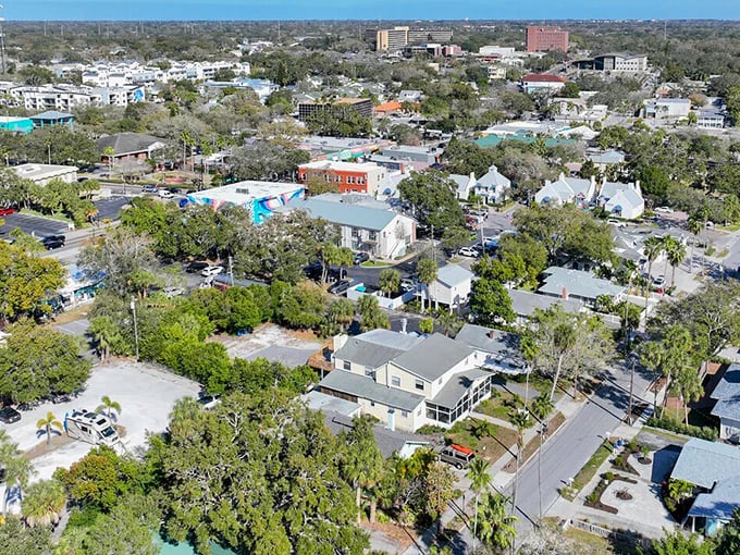Bird's eye bliss! Dunedin's aerial view reveals the perfect balance of charming neighborhoods, lush greenery, and proximity to those irresistible Gulf waters.