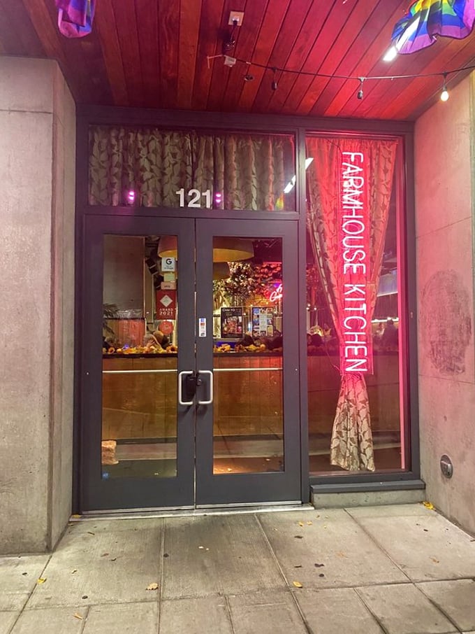 That glowing red sign promises more than just a meal—it's an invitation to step out of Oregon and into Thailand, if only for a dinner service.