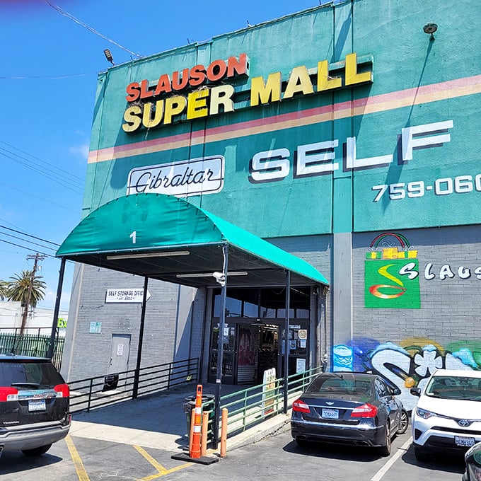 The gateway to retail adventure. This unassuming entrance leads to a labyrinth of treasures that big-box stores can only dream about.