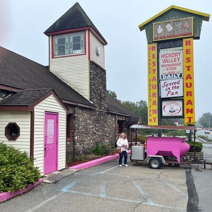 The iconic entrance with its stone walls and distinctive tower. Not just a restaurant—a Pocono Mountains landmark that's earned its place in breakfast history.