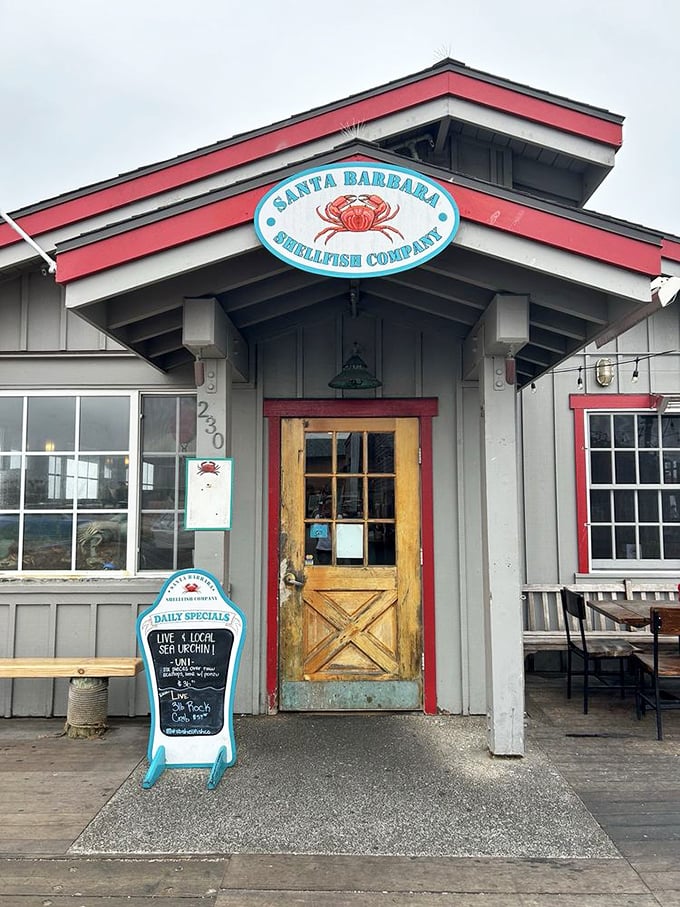 The entrance says it all: unpretentious, welcoming, and promising seafood treasures that will have you planning your next visit before dessert.