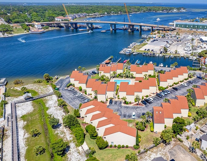 Waterfront condos create a horseshoe of paradise around the marina. Proof that retirement dreams can come with a boat slip and sunset views.
