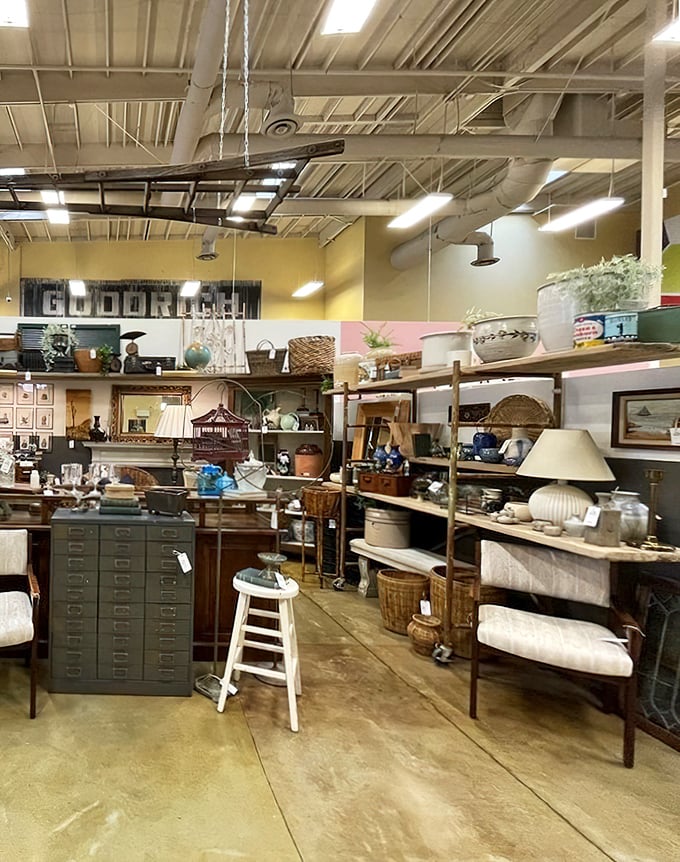 This furniture section showcases the mid-century modern aesthetic that never goes out of style—clean lines, warm woods, and timeless functionality.