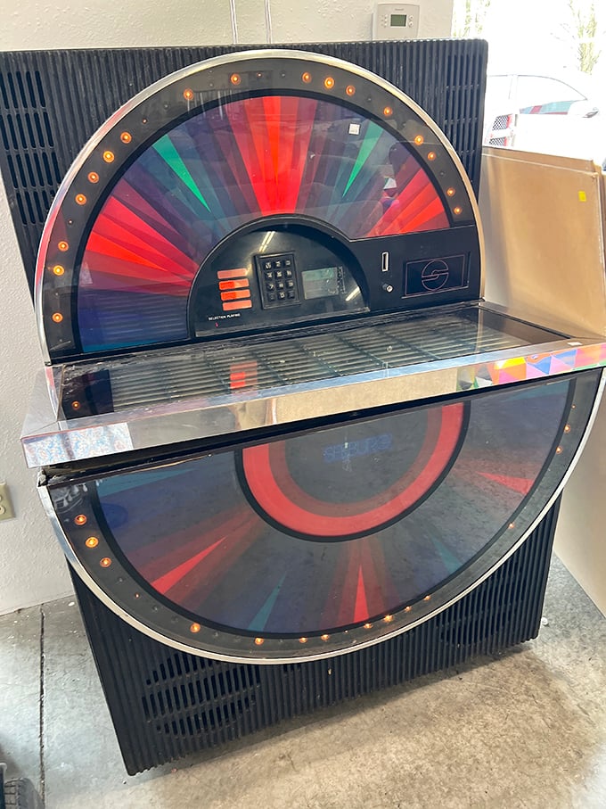 A vintage jukebox that's more art than appliance—this rainbow-hued music machine would be the conversation piece in any room.