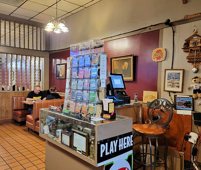 The lottery ticket display and gaming area—because Coney Island Inn knows sometimes you want a side of hope with your home fries.