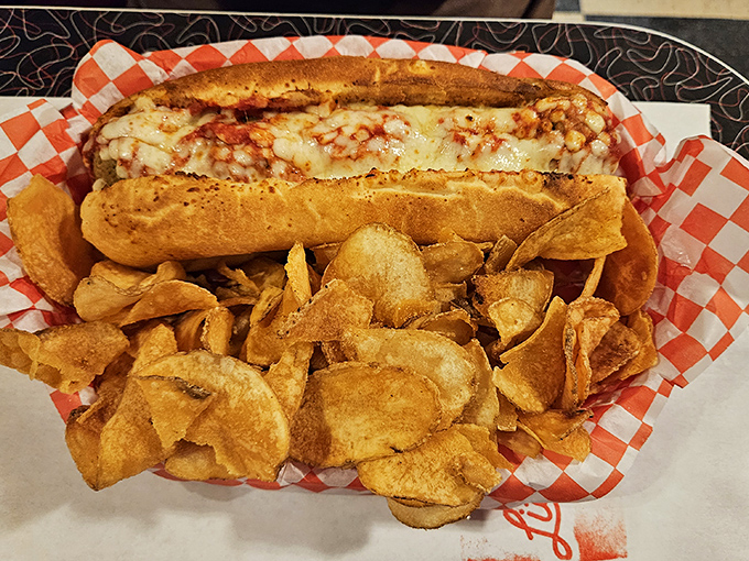 This meatball sub isn't messing around. Served with house-made chips that crackle with each bite, it's the lunch equivalent of a standing ovation.