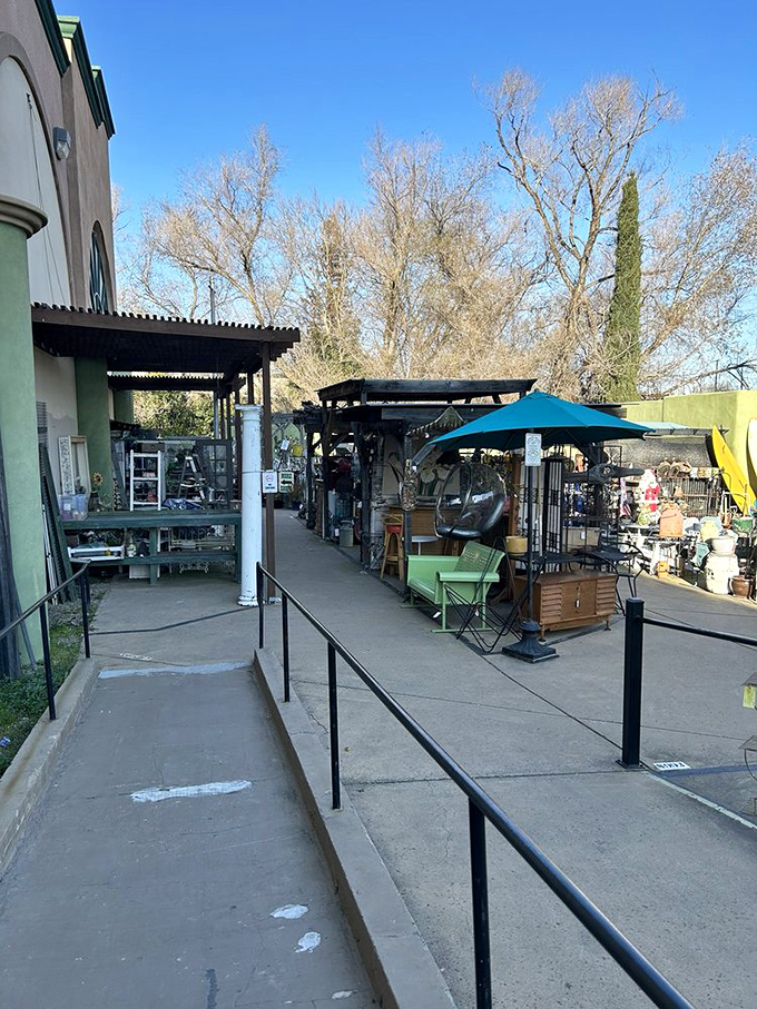 The outdoor extension proves that even the building can't contain all the treasures. Garden antiques bask in California sunshine.