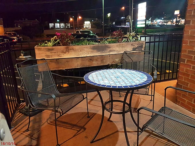 The patio offers a moment of cool evening air—nature's relief system for those who dared to order "extra hot."
