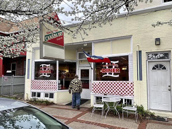 Spring blossoms frame the entrance like Mother Nature's endorsement—even she knows where to find a good breakfast in Cogan Station.