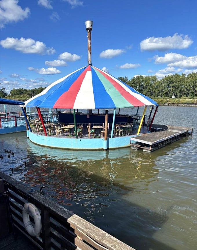 This floating carousel-style bar proves Pickle Bill's isn't just a restaurant – it's an experience that literally sits on the water.