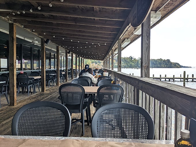 The waterfront deck offers front-row seats to nature's show. Nothing enhances Maryland seafood like the gentle lapping of the Potomac against the dock.
