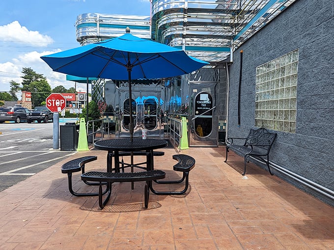 Outside seating for those rare moments when you need fresh air between courses – or when your pants need a little extra room.