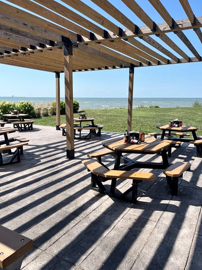 Lakeside dining that reminds you why we endure Ohio winters. When summer arrives with this view, all is forgiven—especially with fish on the way.