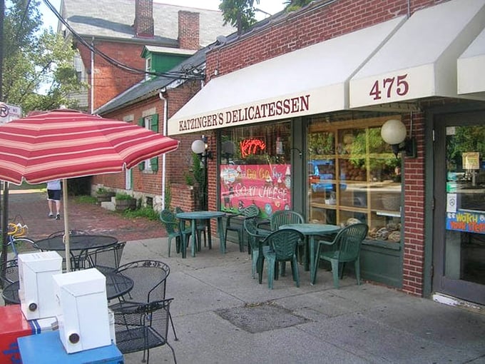 The sidewalk café experience at Katzinger's proves that some of life's greatest pleasures are as simple as sunshine, fresh air, and a legendary sandwich.