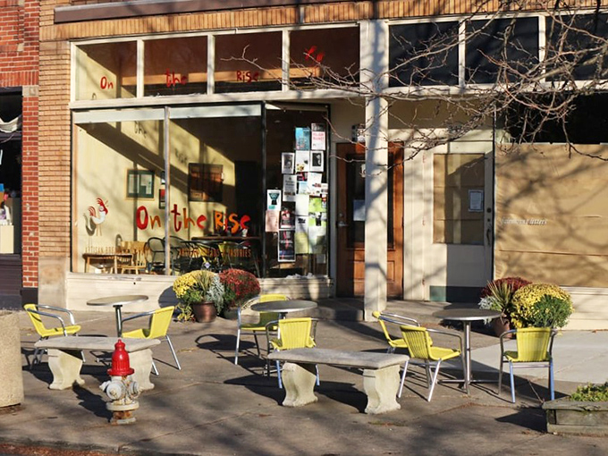 The sidewalk seating – where pastry-laden patrons can people-watch while contemplating their next carbohydrate conquest.